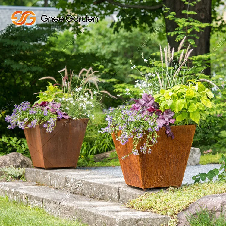 Outdoor Raised Garden Corten Steel Planters For Flower Shop Steel Pots ...