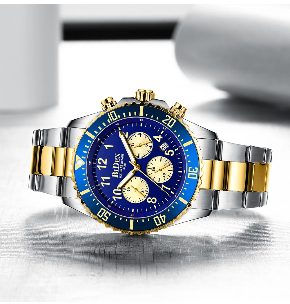 Luxury Gold Watch Top Brand Biden 3atm Waterproof Classic Golden Blue ...
