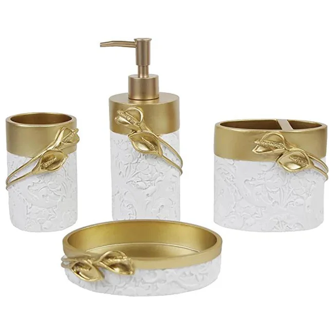 6 Piece Set Luxury Modern Marble Rose Gold Bathroom Accessories Set ...