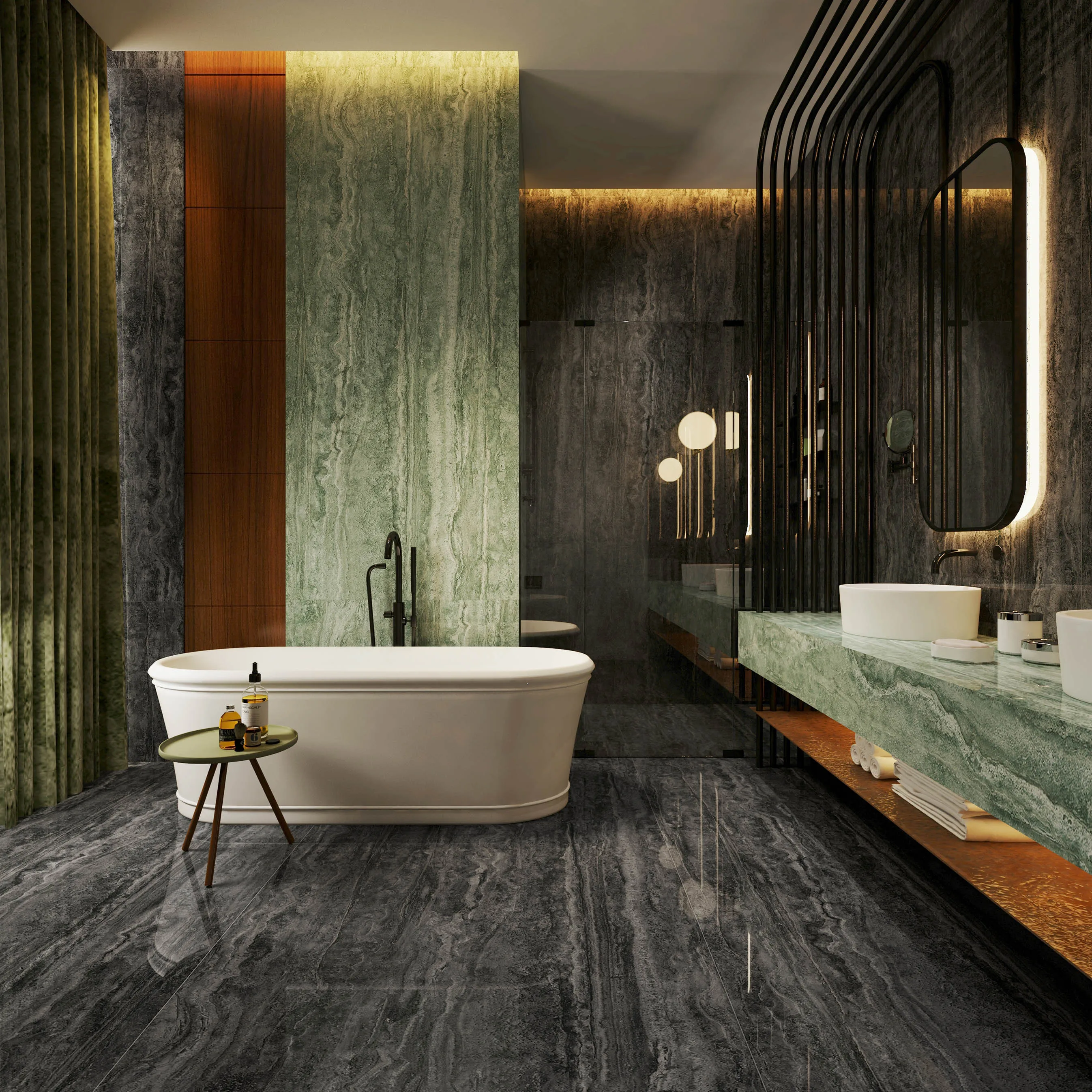 Sardin Black Travertine With Tiles For Floor 60x60 With Rack Panel ...