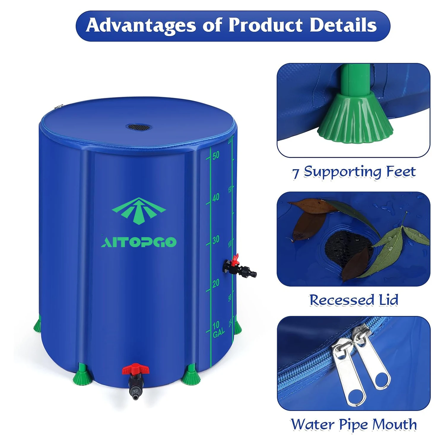 53 Gallon Collapsible Rainwater Collection Garden Water Reservoir ...