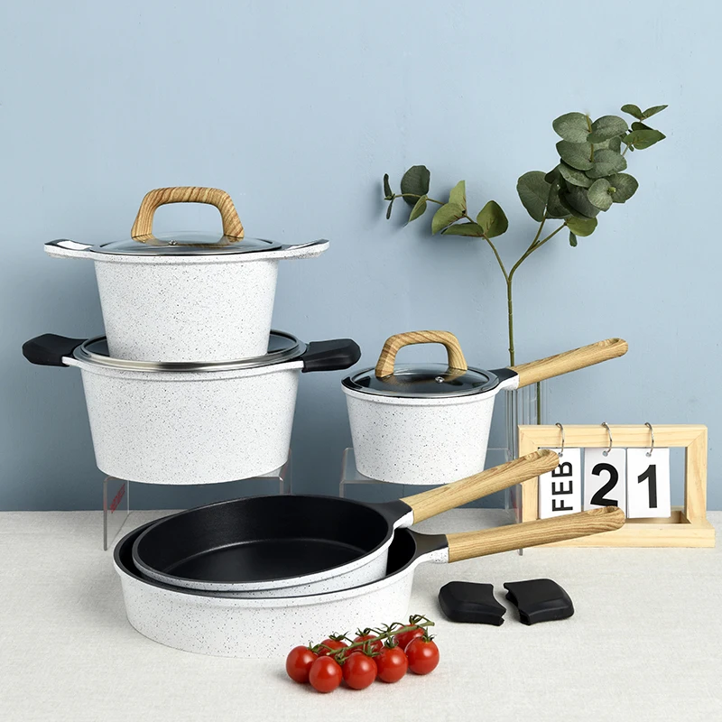 Aluminum Die Casting Granite Cookware Set Marble Non Stick Coating Pots ...