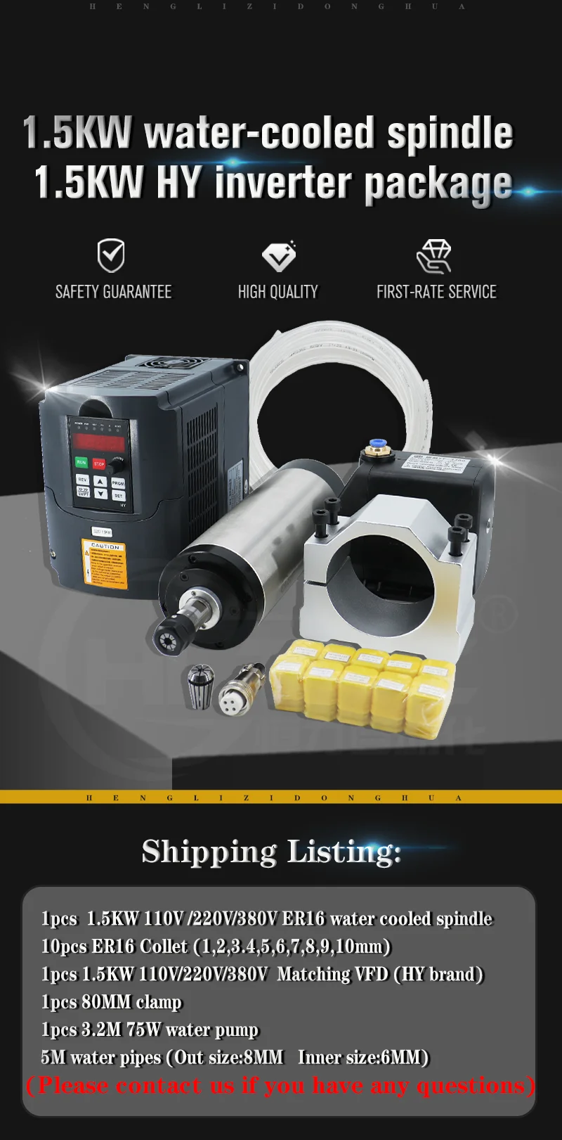 24000RPM Water Cooling 110/220/380V 80MM Spindle Motor 1.5KW ER16 CNC Machine Tool 1.5KW Spindle ...