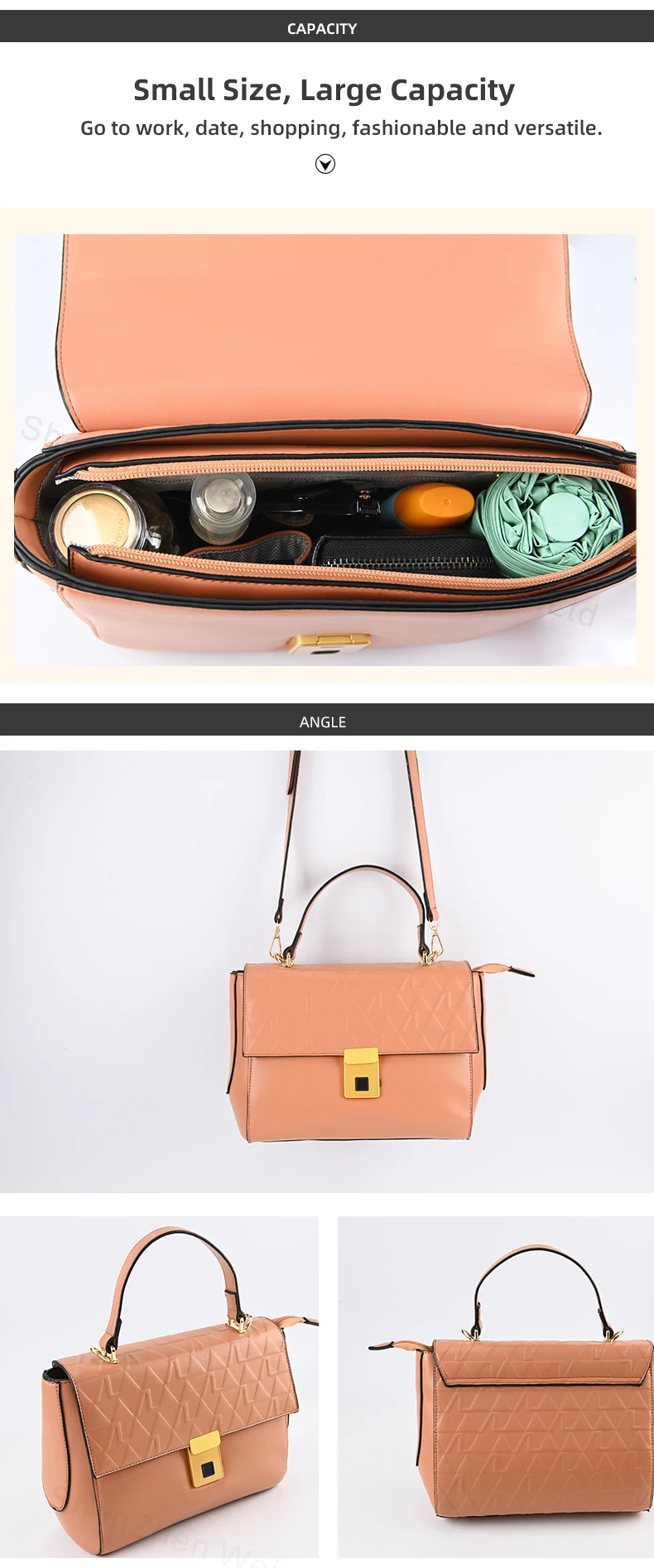 Brown Lady Handbag Shoulder Bag Pu Leather With Fingerprint Lock Very ...