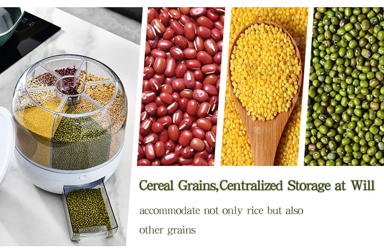 Large Capacity 6-Grid Rotating Rice Dispenser - Freshness Preservation