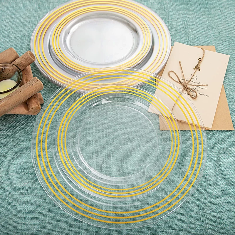 Golden Transparent Plastic Plates Wedding Presentation Gold Ware ...
