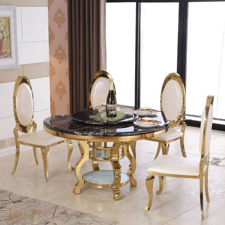 Modern Home Stainless Steel Gold Round Marble Top Dining Table Luxury ...