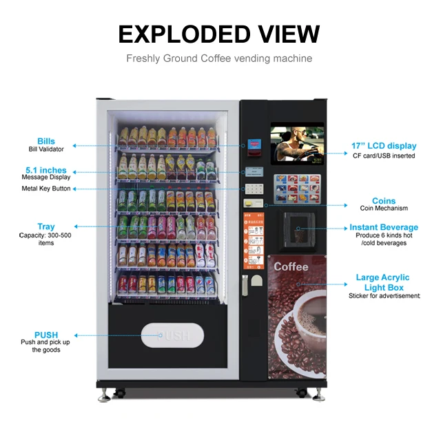 Commercial Beverage And Snack Vending Machine Freshly Ground Coffee ...