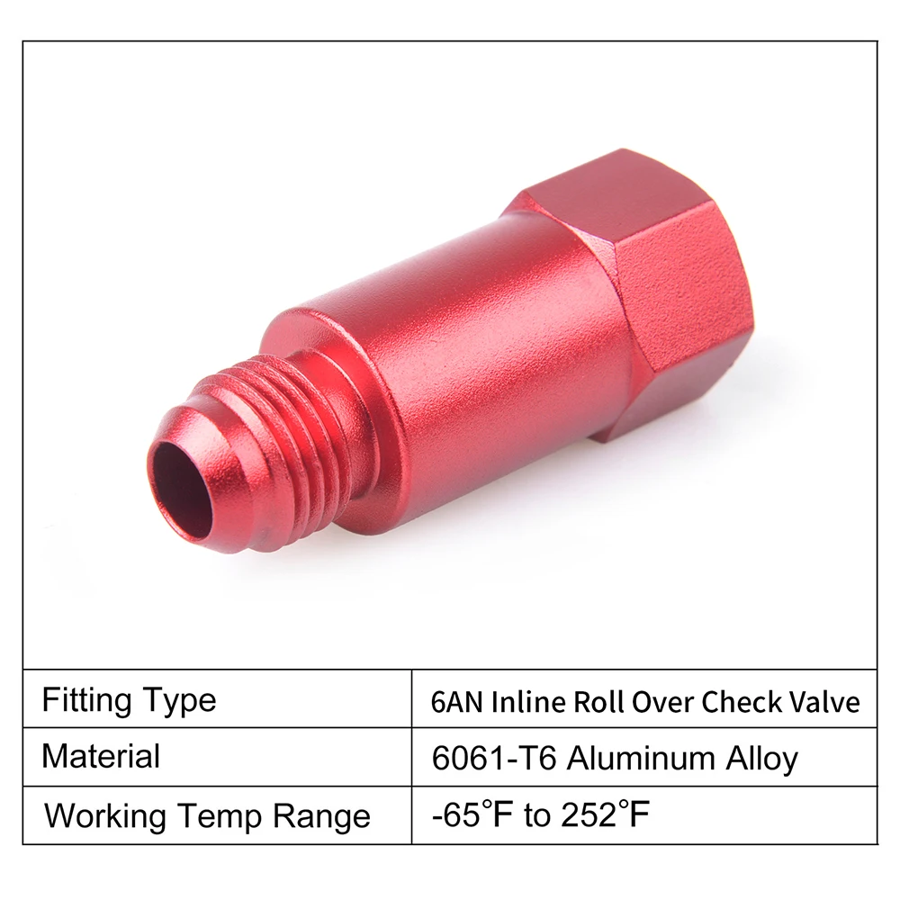 Red Inline Roll over Check Valve - AN6 Aluminum Adapter