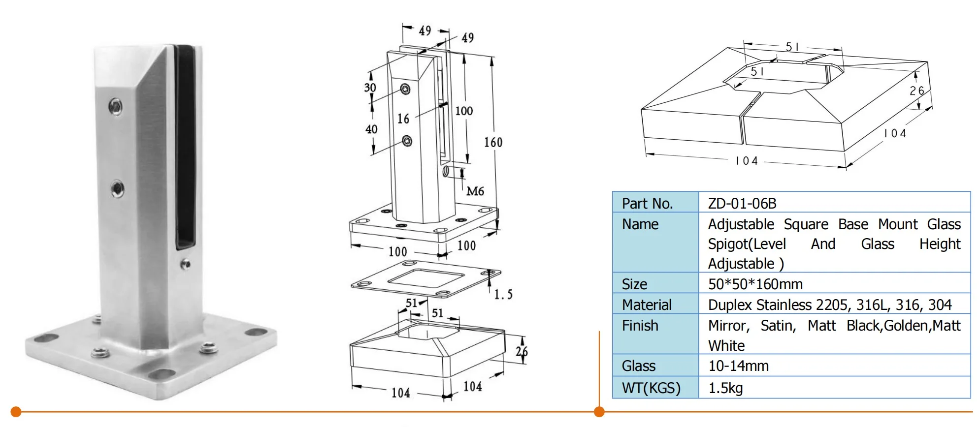 ZDCAST Adjustable Glass Spigot - Frameless Pool Fencing
