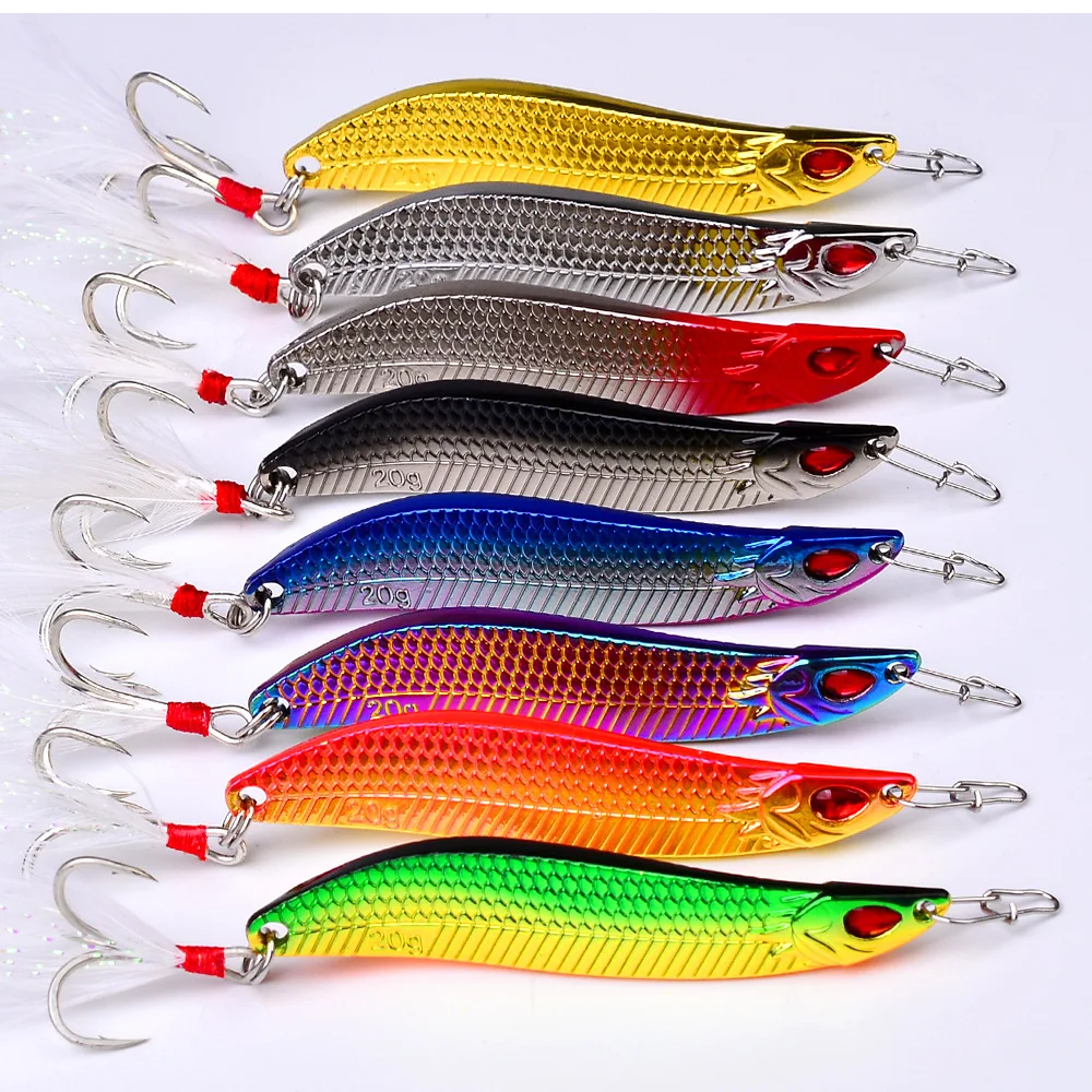 Long Cast S-shape Hard Fishing Lure Spoons Sequins Metal Bait With ...