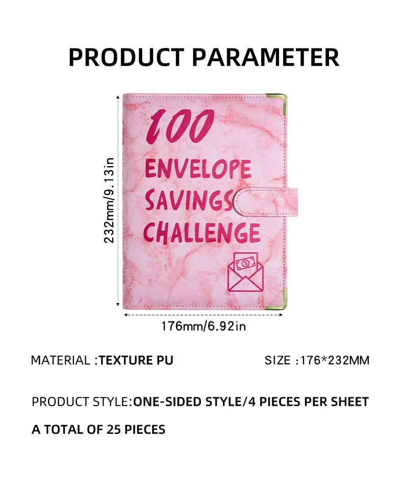 100 Envelope Challenge A5 Pu Loose-leaf Notebook Marble Savings Planner ...