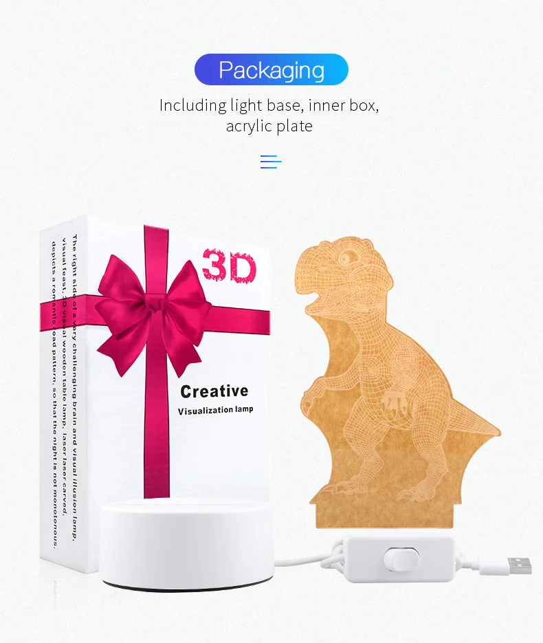 3d Illusion Led Lamps Creative Cartoon Mini Warm Acrylic Led Table Desk ...