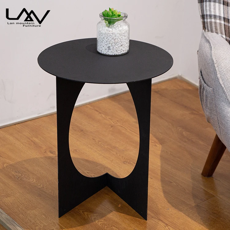 Creative Design Metal Round Side Table Living Room Bedroom Simple Black ...