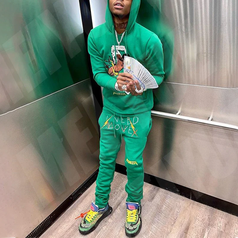 Custom Embroidery Raw Hem Cropped Hoodie Jogger Set Heavy Cotton ...