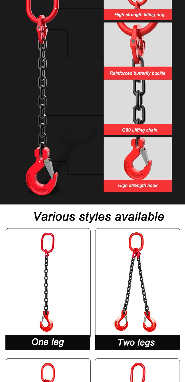 4 Four Legs Lifting Chain Sling G80 Hook And Ring Combination Iron Chain Lifting Sling Crane ...