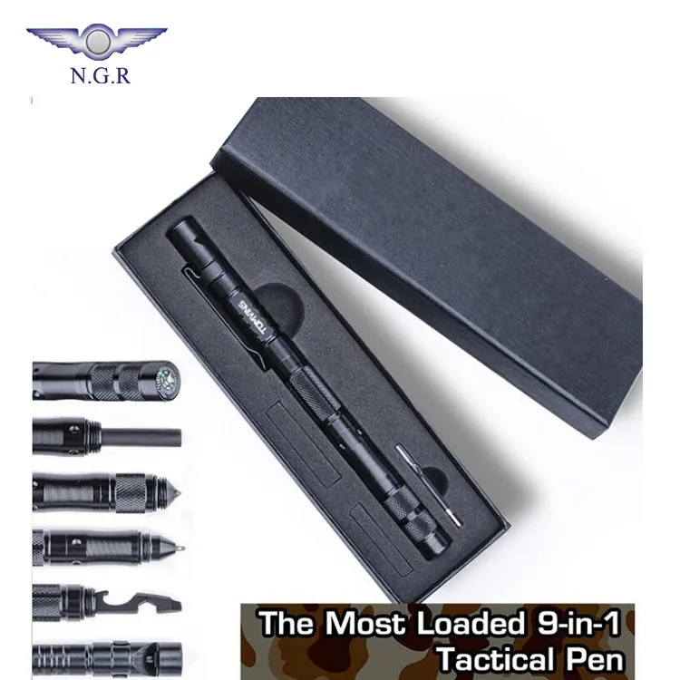 New Multifunction 9 In 1 Tactical Pen With Whistle Fire Starter Mulit ...