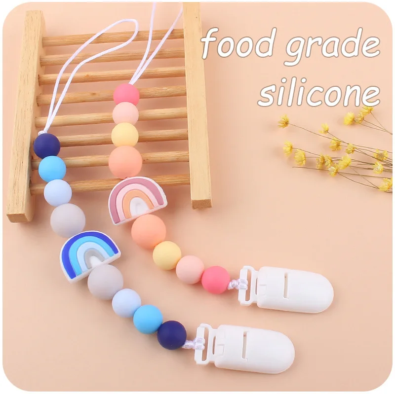 Silicone Pacifier Chain Rainbow Shape Bpa Free Silicone Clip Cartoon ...
