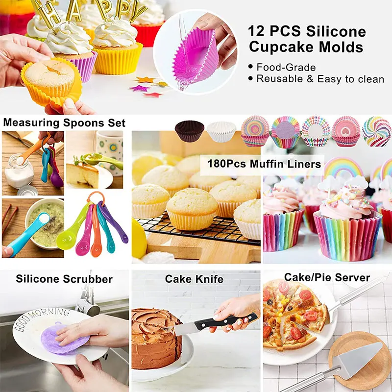 471pcs Cake Turntable And Toppers Piping Bag Set Baking Pan Accessories ...