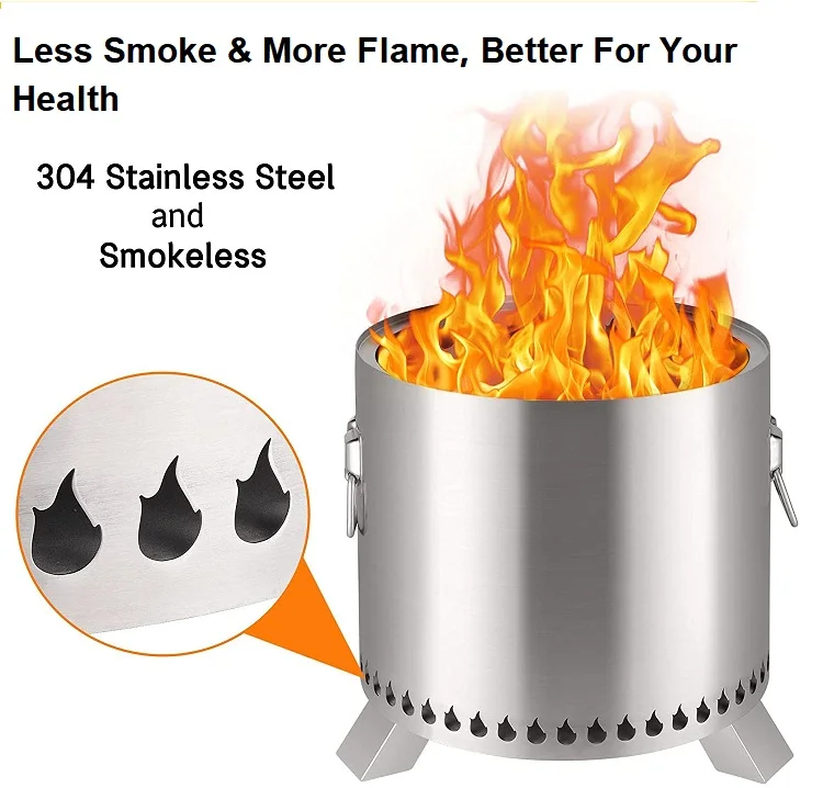 Large Outdoor Cast Iron Bonfire Camping Smokeless Fire Pit Stainless ...