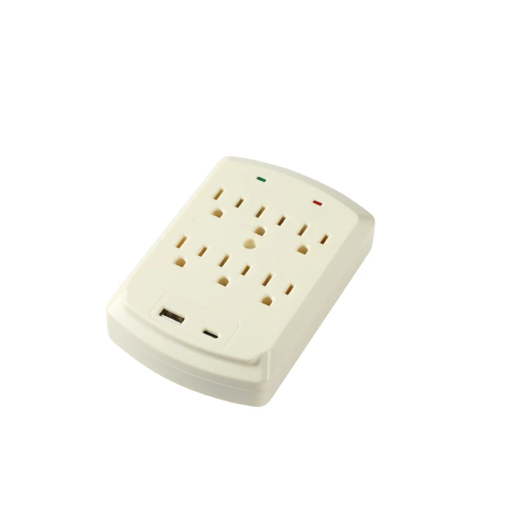 6 Outlet Wall-mount Surge Protector Plug Adapter 6 Outlets 2 Usb ...
