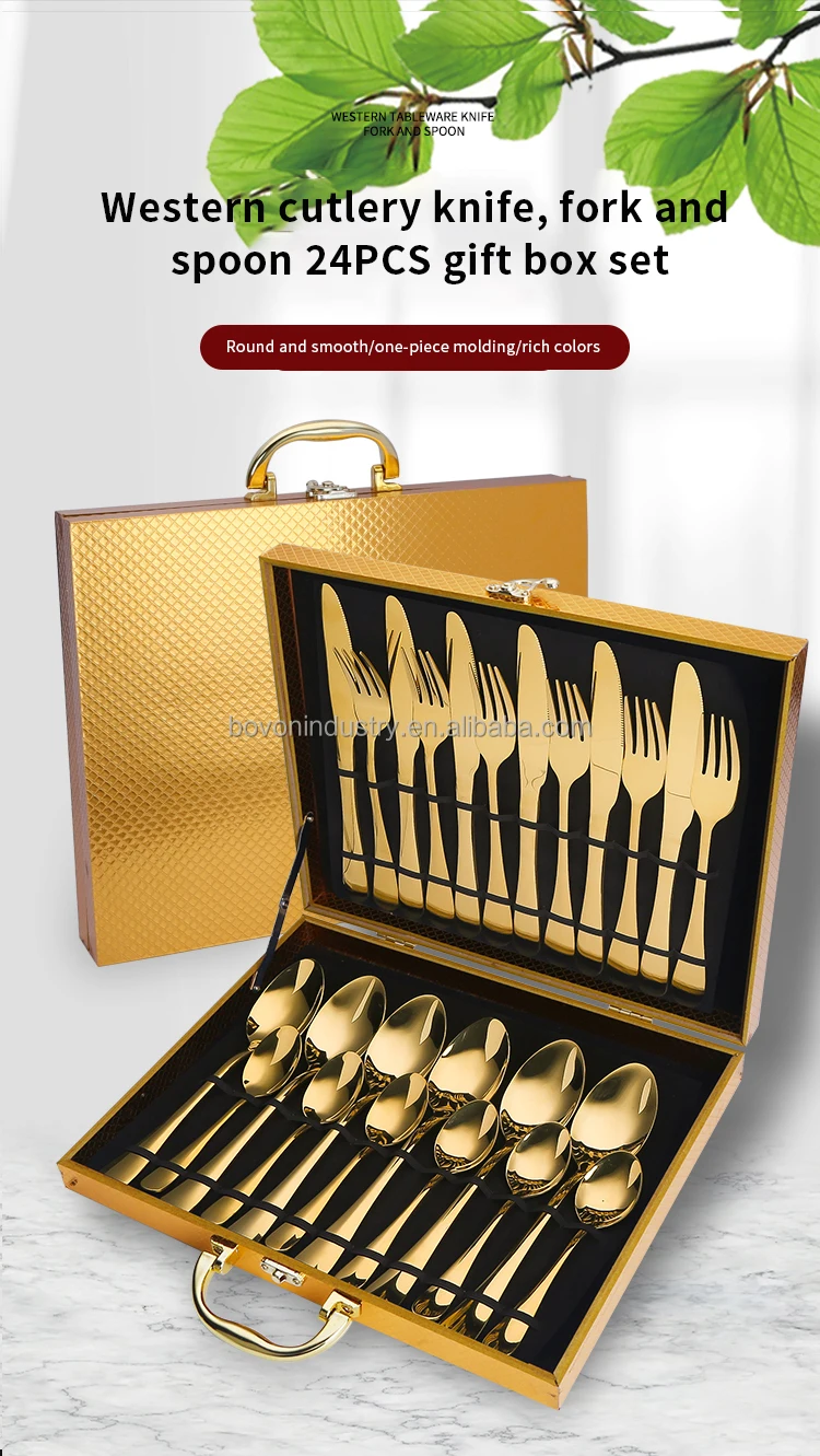 Wholesale Restaurant Luxury Gold Spoon Fork Spoon 24PCS Flatware Set ...