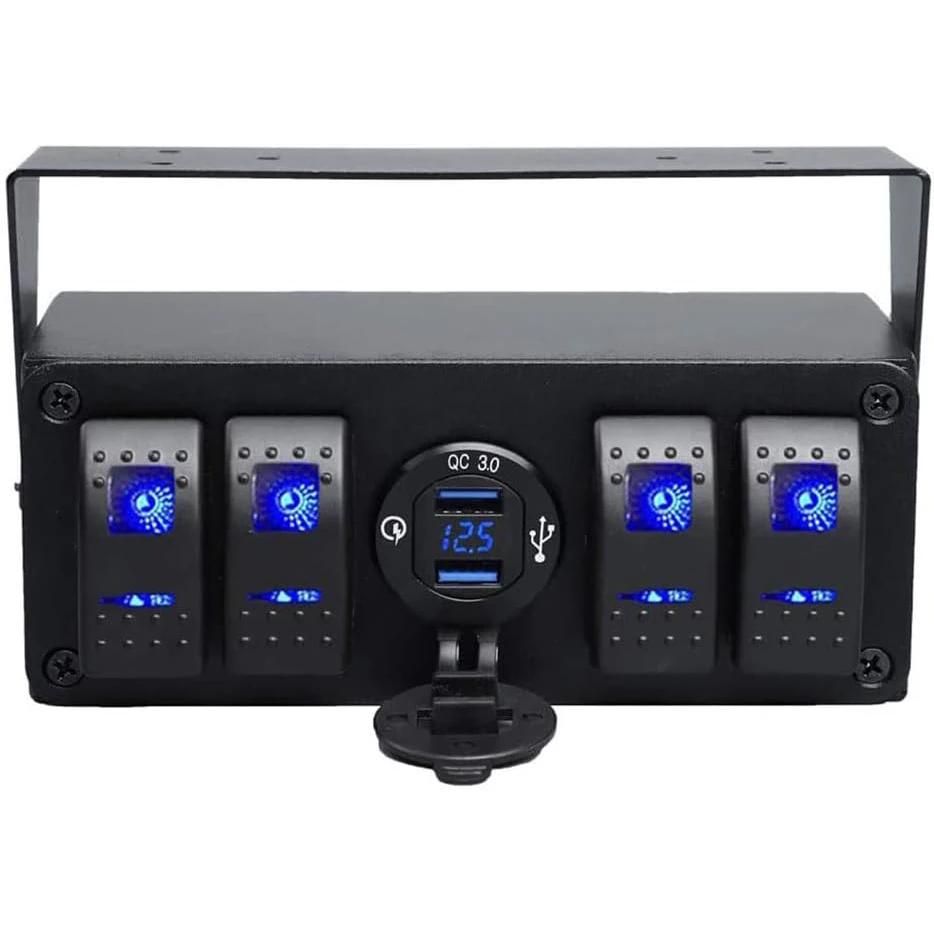 4 Gang Aluminum Material Rocker Switch Control Box With Dual Qc3.0 Usb ...