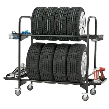 Heavy Duty Tire Rack Rolling Tire Shelf Car Tire Stand With Wheels ...