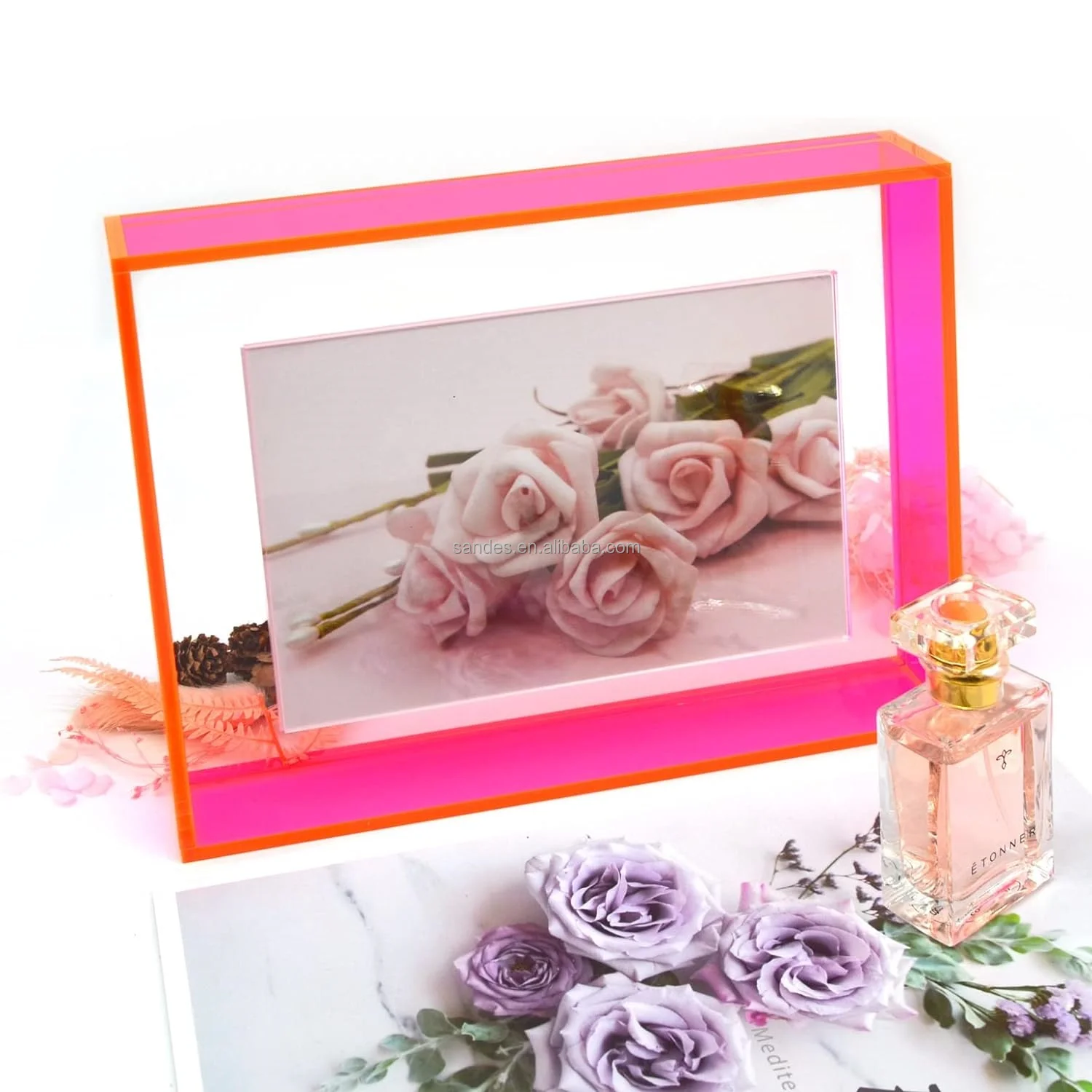 Floating Picture Frame Neon Pink Acrylic Wall Mount Tabletop Desk Frame ...