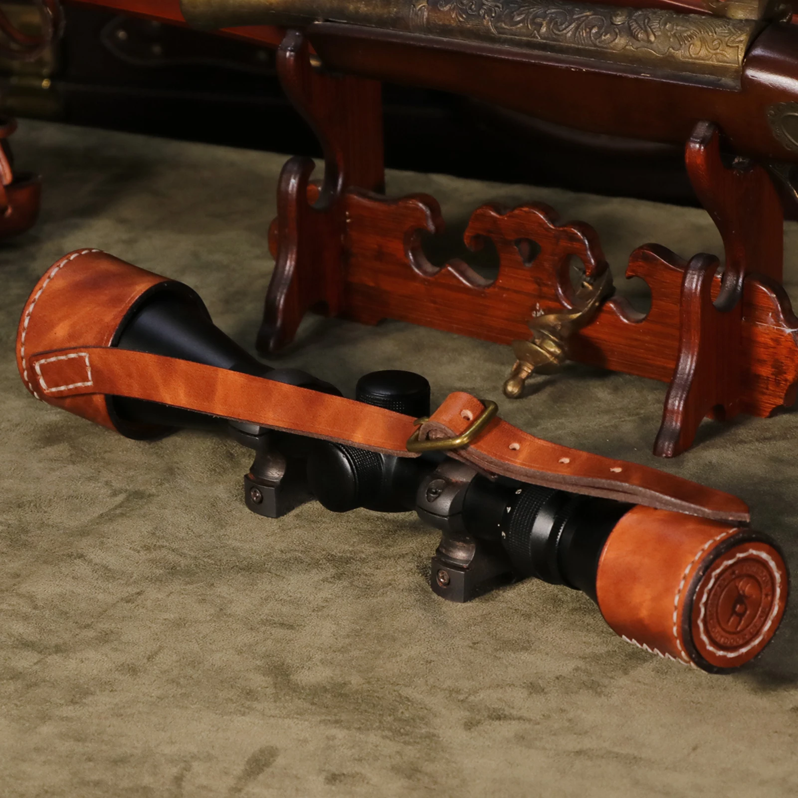 HIBO Handmade Leather Scope Mount Lens Cover - Adjustable & Durable