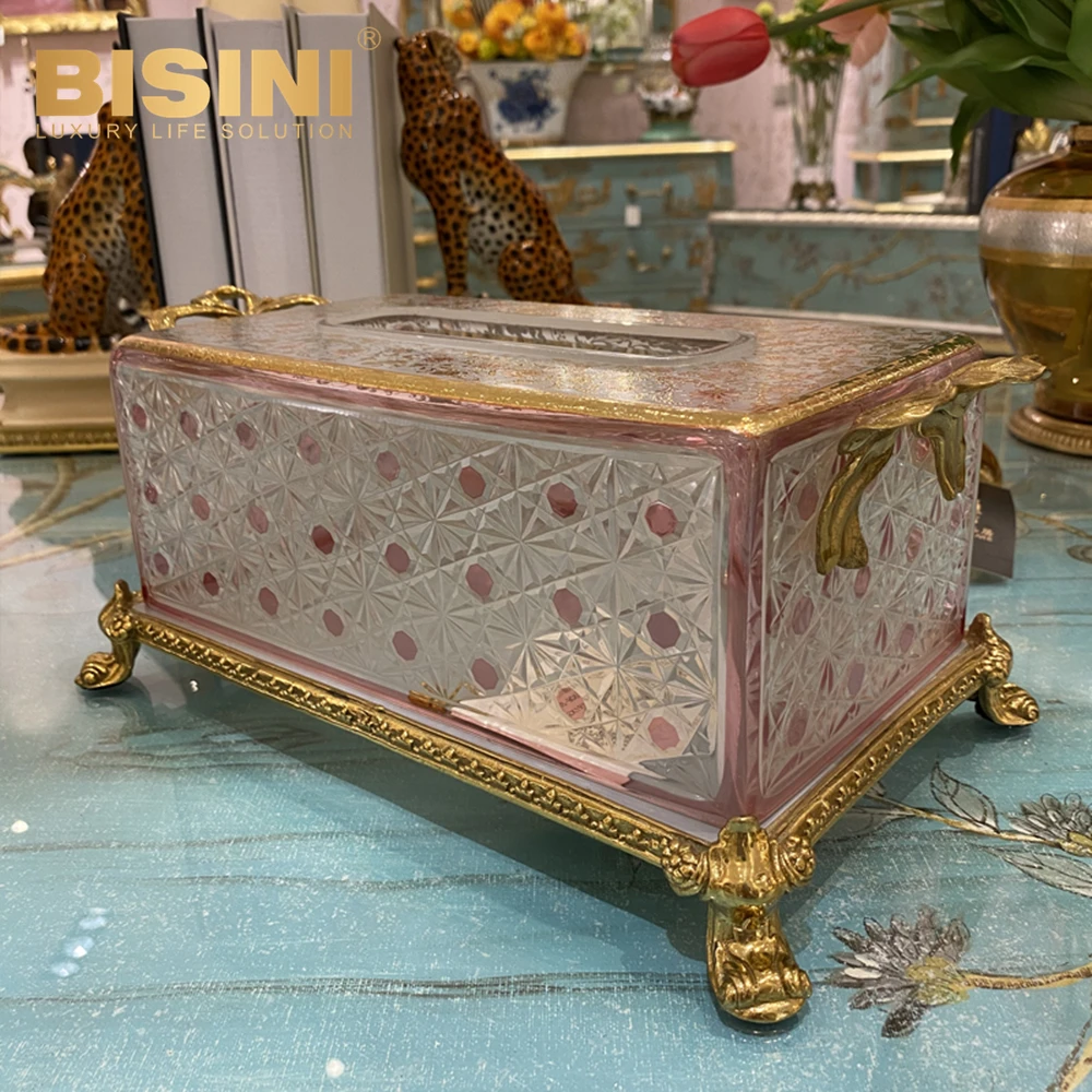 Pretty French Baroque Style Home Brass And Crystal Glass Tissue Box ...