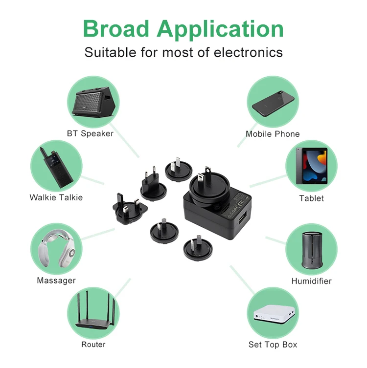 Interchangeable Ac Wall Mount Plug Micro Usb Adapter 5v 0.5a 1a 1.5a 2a ...