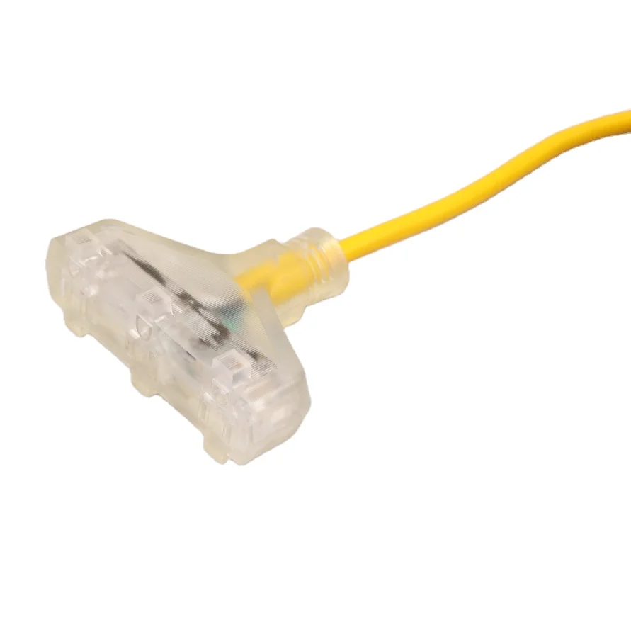 125v 15a T-shaped Outdoor 12/3 Triple Tap Extension Cord With Indicator ...