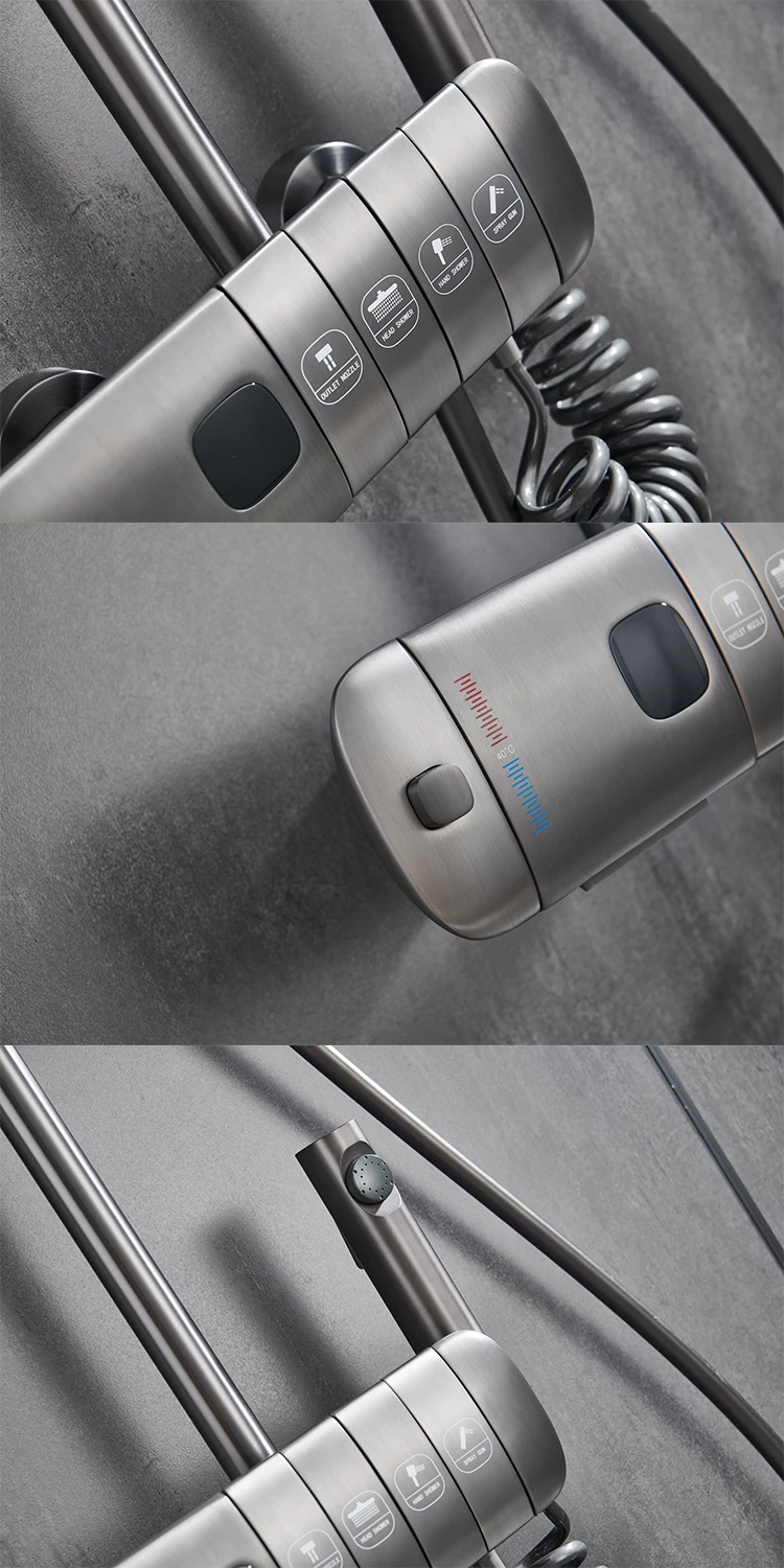 Gun Gray Piano Key Brass Shower System Set - Stylish & Durable