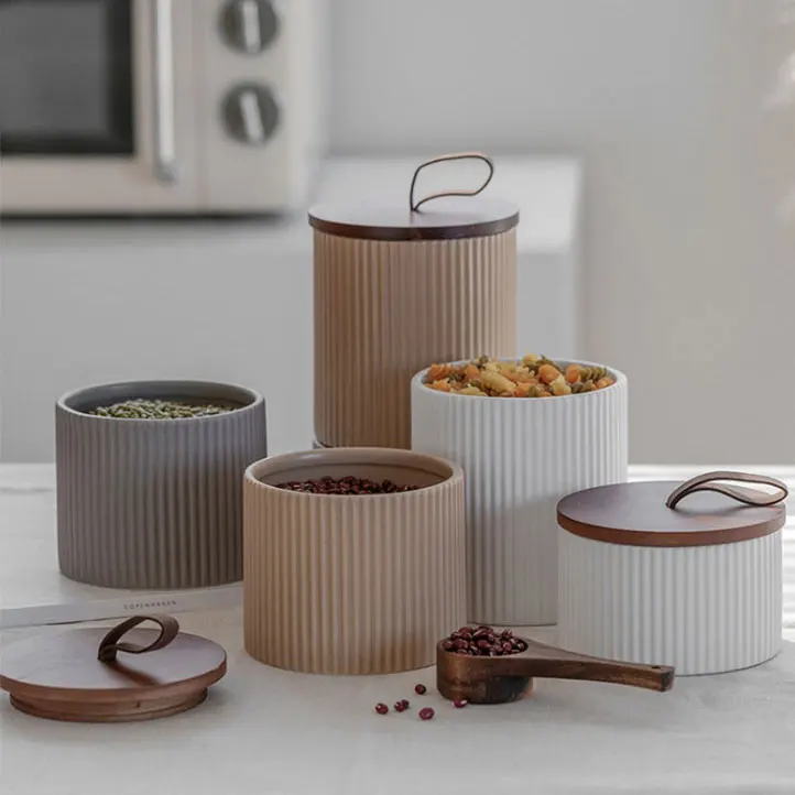 Modern Kitchenware Solid Color Coffee Tea Jar Porcelain Canister Sets ...