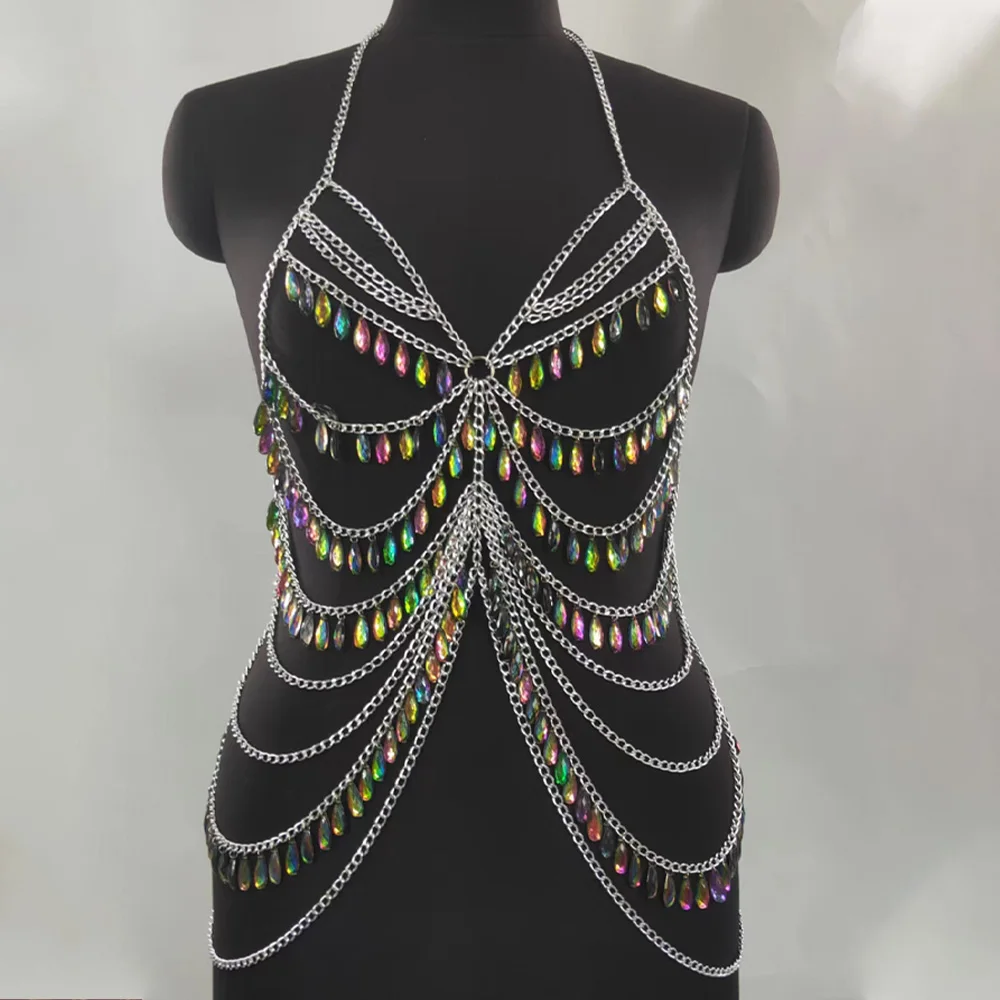 Luxury Colorful Crystal Long Dress Hollow Neck Hanging Body Chain for ...