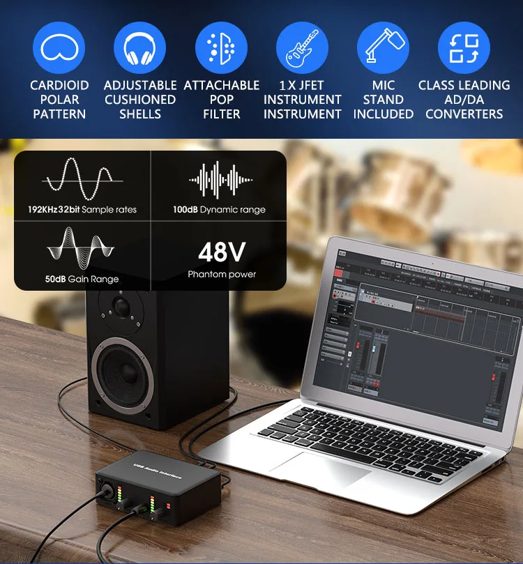 Professional Recording Sound Card - Condenser Microphone Kit