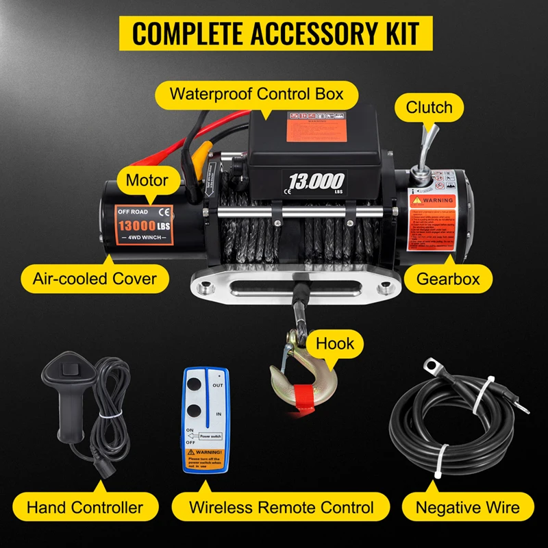 10000lbs Car Winch Portable Auto Parts Off-Road Car Steel Wire Rope ...