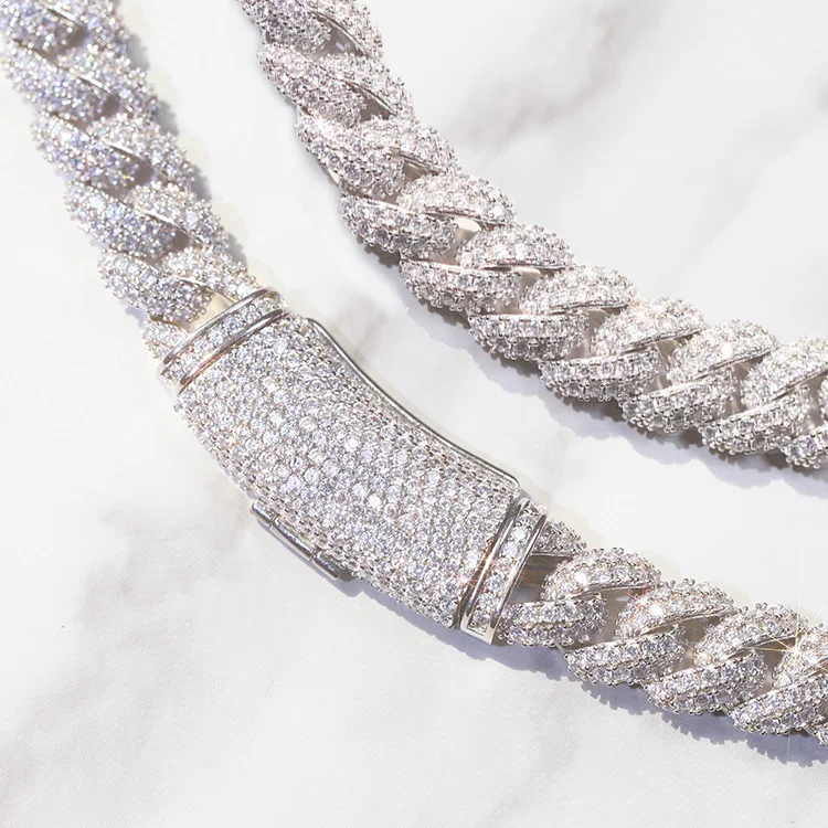 Full Ice Out Mossanite Cuban Chain 6mm 9mm 13mm Width 2 Rows 925 Solid ...