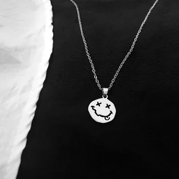 Smiley Face Necklaces Goth Hip Hop Chain Stainless Steel Pendant ...