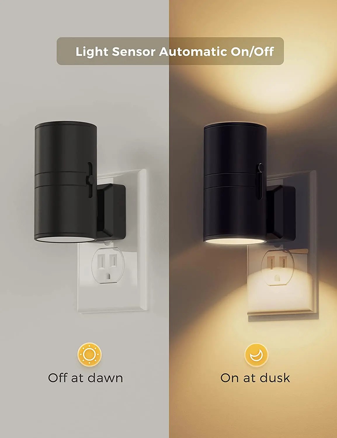 LOHAS LED 3000K Light Sensor Plug In Night Light for Home