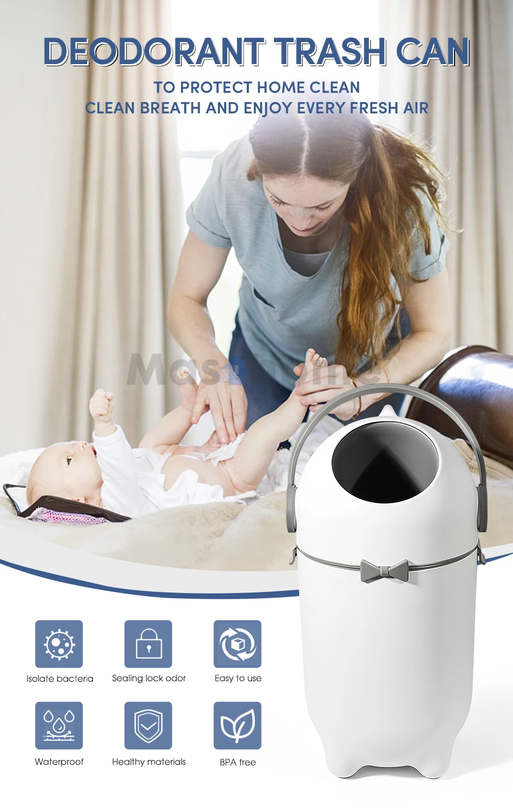 Custom Anti Odor Baby Diaper Disposal Bin - 10L Capacity