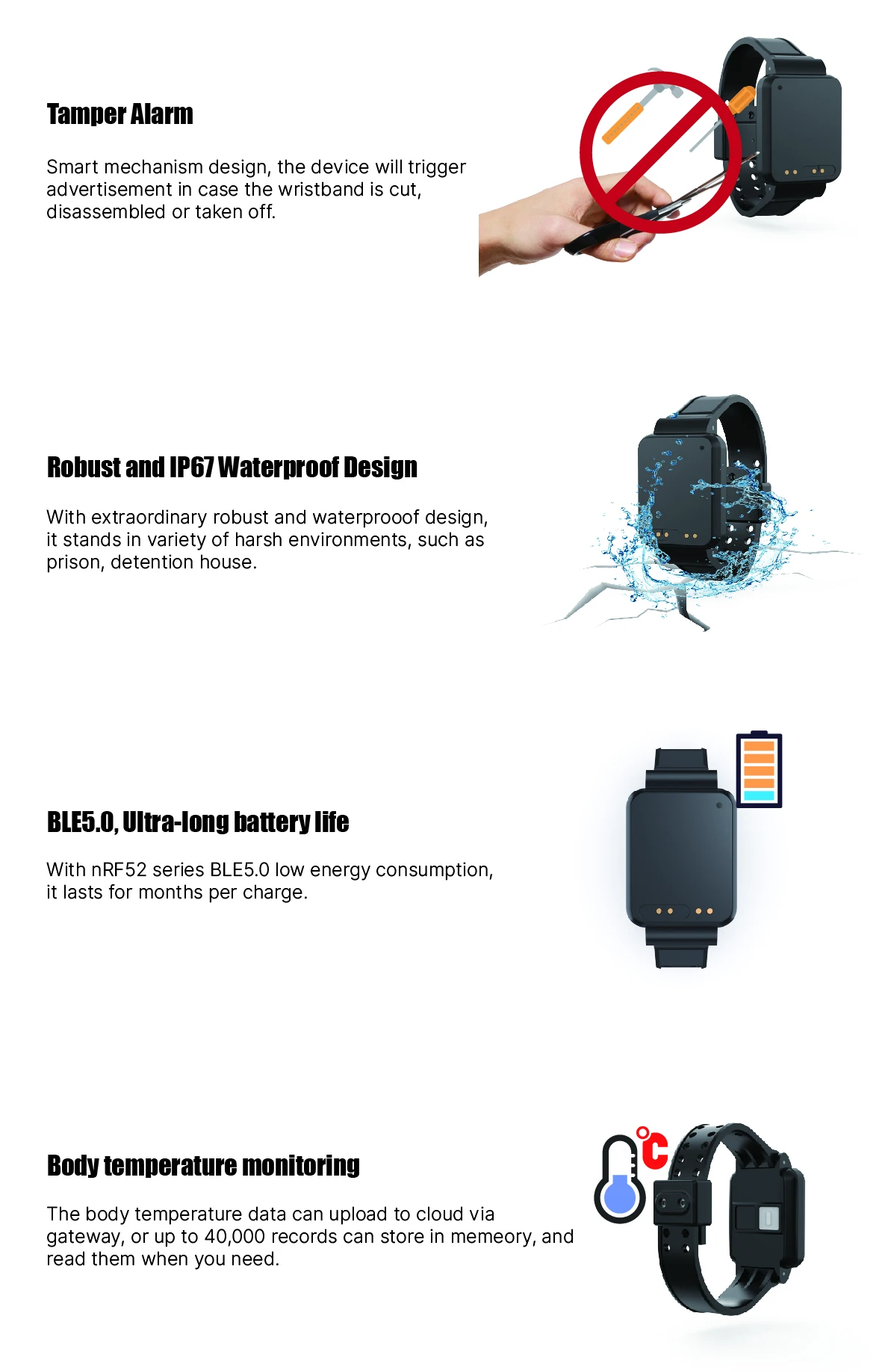 W7 Bluetooth Ankle Monitoring Bracelet for Probation & Security - OEM