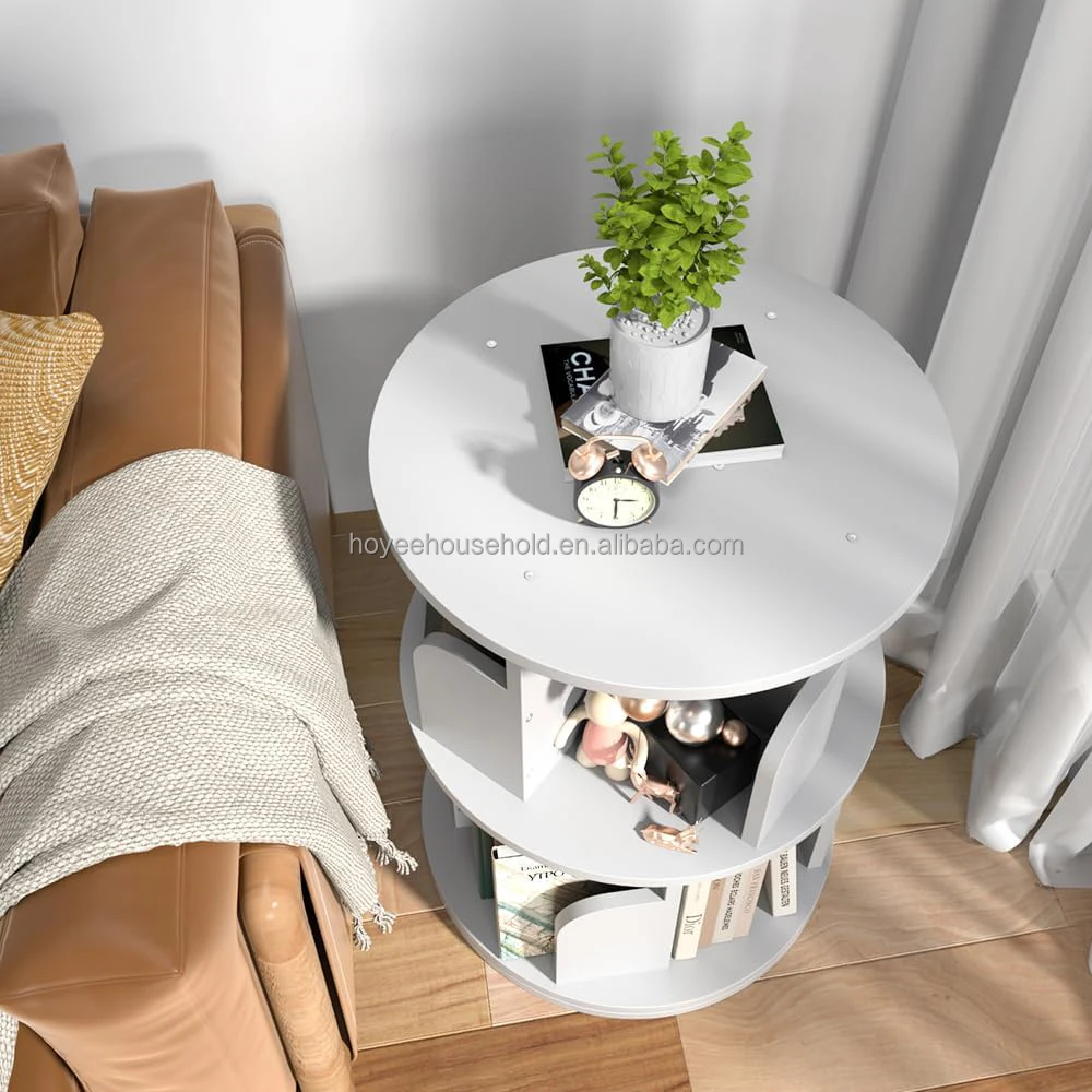 2tier Revolving Bookcase,Small Rotating Bookshelf 360 Display Round ...