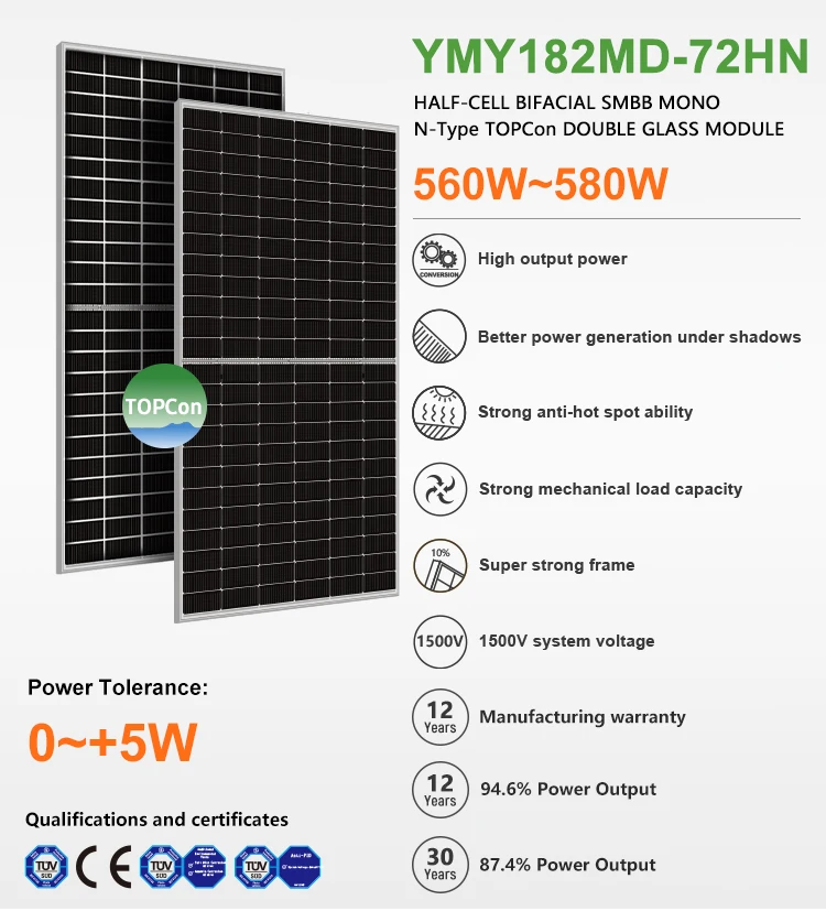 Ymy Hjt Topcon N Type Bifacial Dual Glass Photovoltaic Solar Panel 560w ...