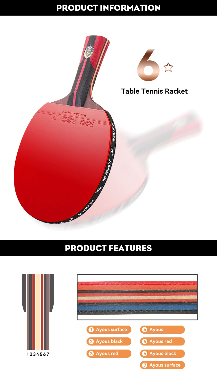 Professional Six Star Table Tennis Racket Sports Training Wood and ...