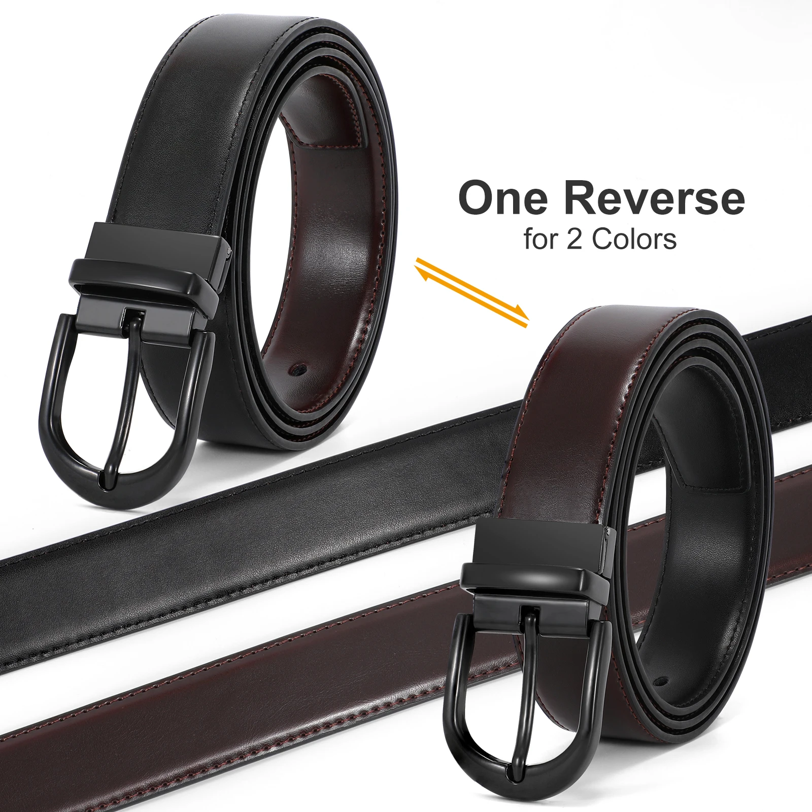 New Reversible Clip Double Color Genuine Leather Belt Brown Black Men ...