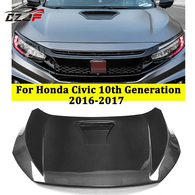 Gtr Style Carbon Fiber Engine Hood Bonnet For Honda Civic X 10th Gen ...