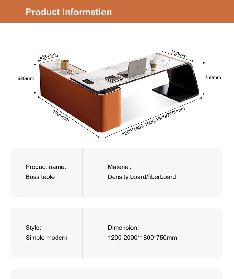 Office Furniture Luxury Design L-shaped Sintered Stone Desk High End ...