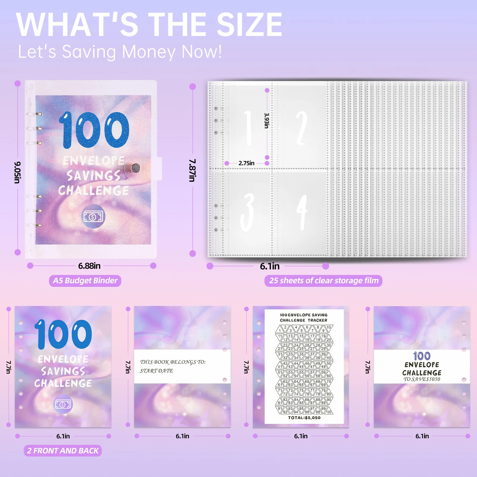 100 Envelope Cash Savings Challenge Pvc Budget Planner Binder Dazzling ...